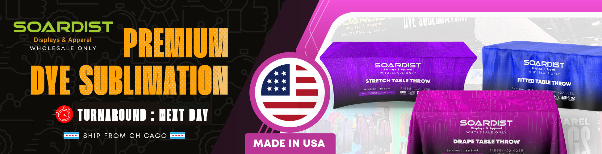 Wholesale Custom tents, flags, apparel, tablecovers, banners – SOARDISTUSA